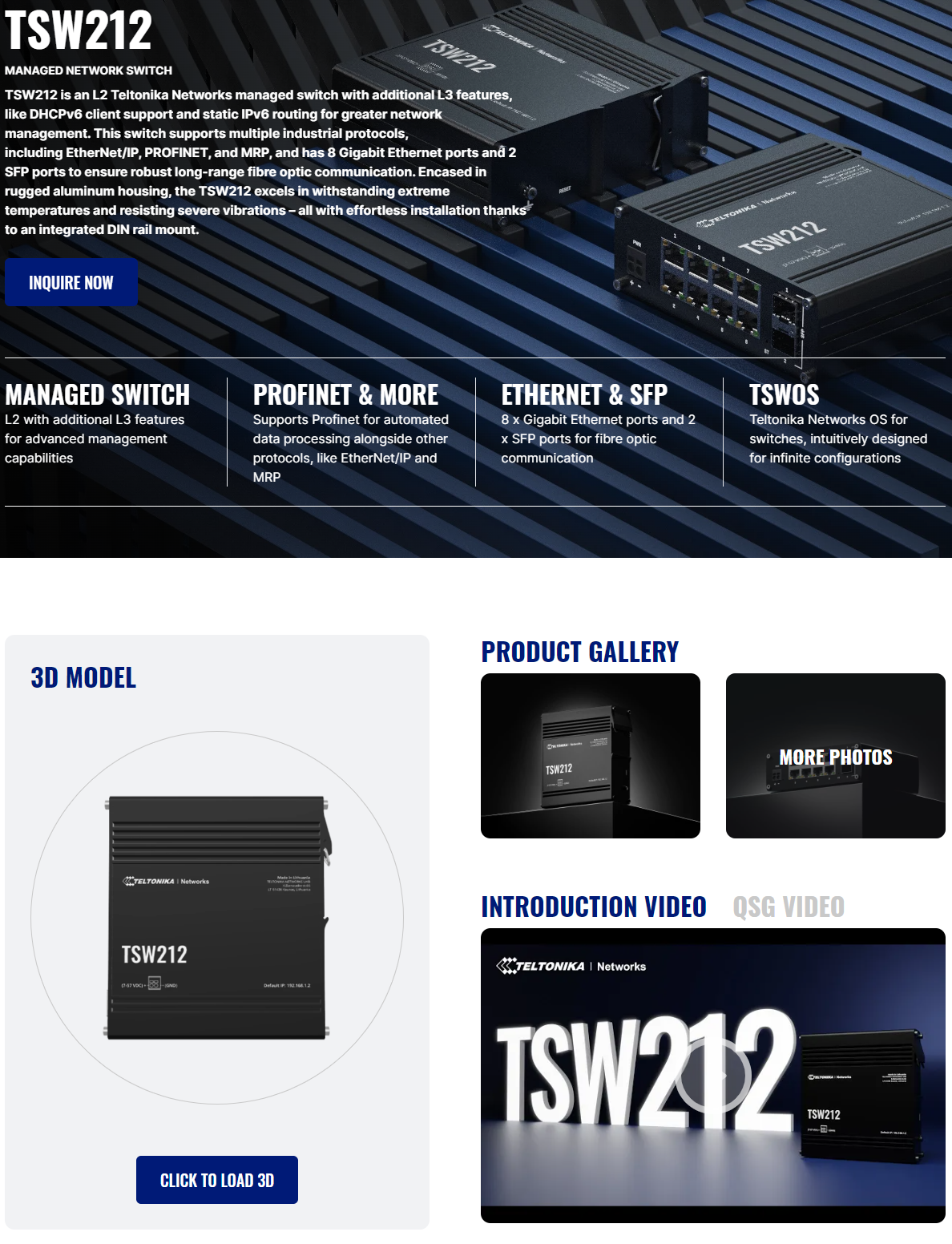 Teltonika TSW212 L2 Managed Switch, 2 SFP ports, 8 Gigabit Ethernet ports | BPC Technology