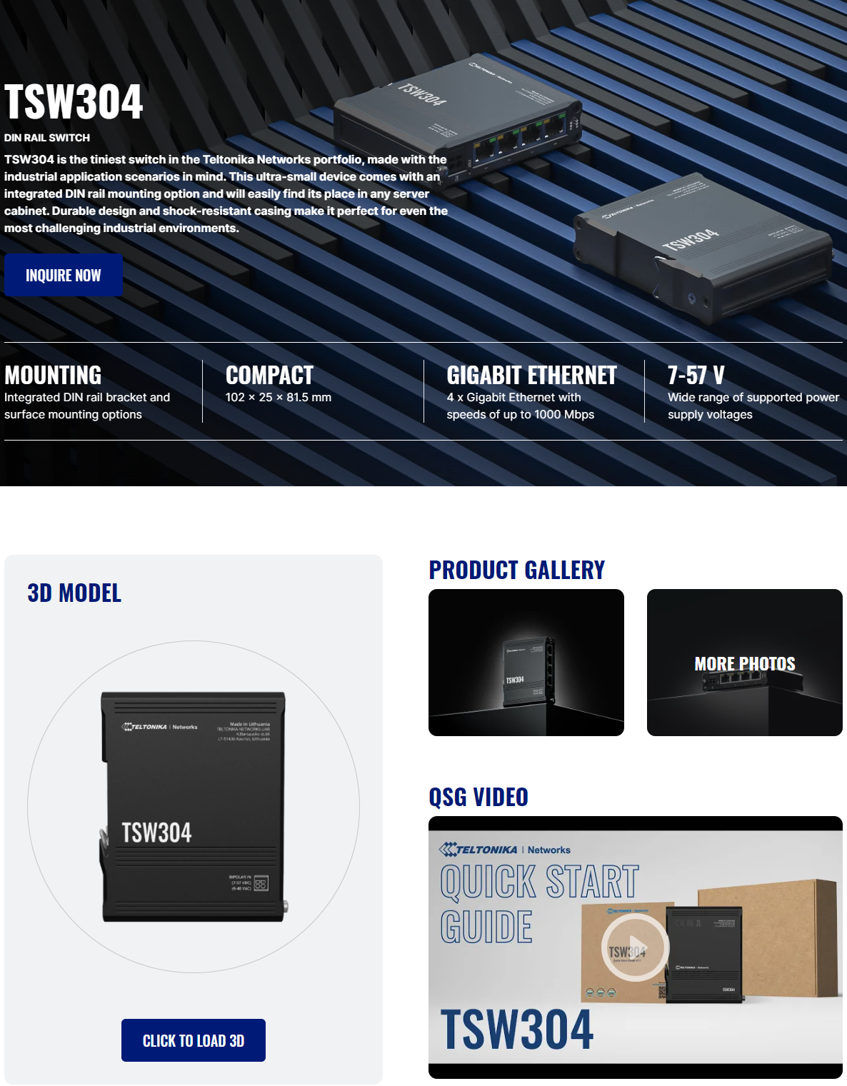 Teltonika TSW304 - DIN Rail Switch, 4x Gigabit Ethernet with speeds of up to 1000 Mbps ...