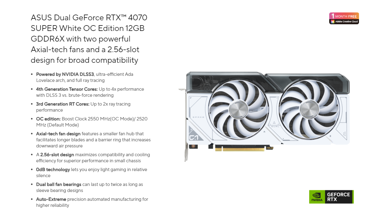 ASUS ASUS Dual GeForce RTX™ 4070 SUPER White OC Edition 12GB GDDR6X ...