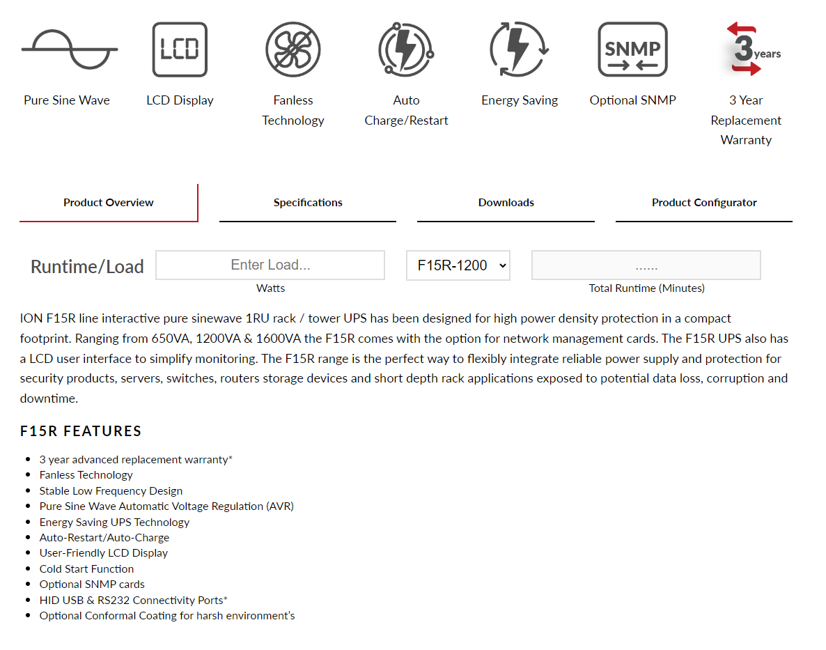 ION F15R 1200VA Line Interactive UPS 1RU Rack Mount UPS, 4 x IEC C13 ...