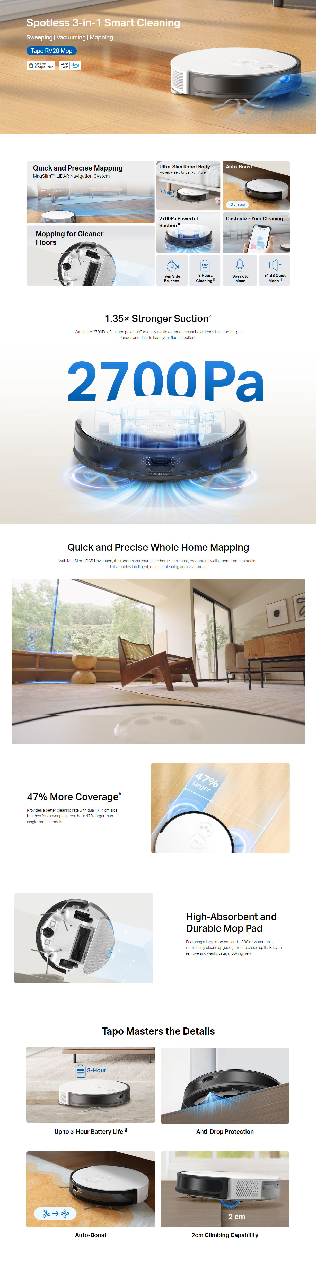 TP-Link Tapo RV20 Mop MagSlim™ LiDAR Navigation Robot Vacuum & Mop ...