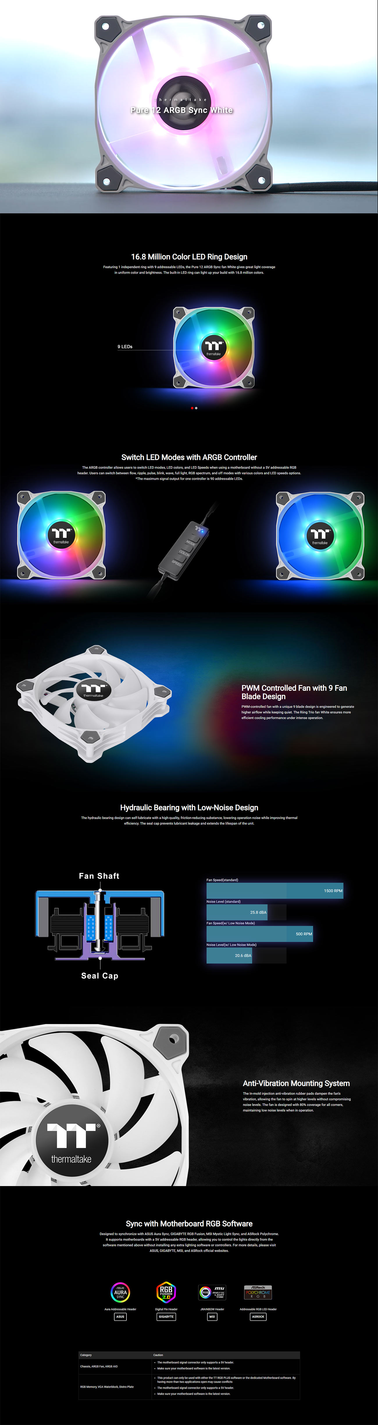 Thermaltake Pure 12 ARGB TT Premium Edition 120mm Sync Fan with ...