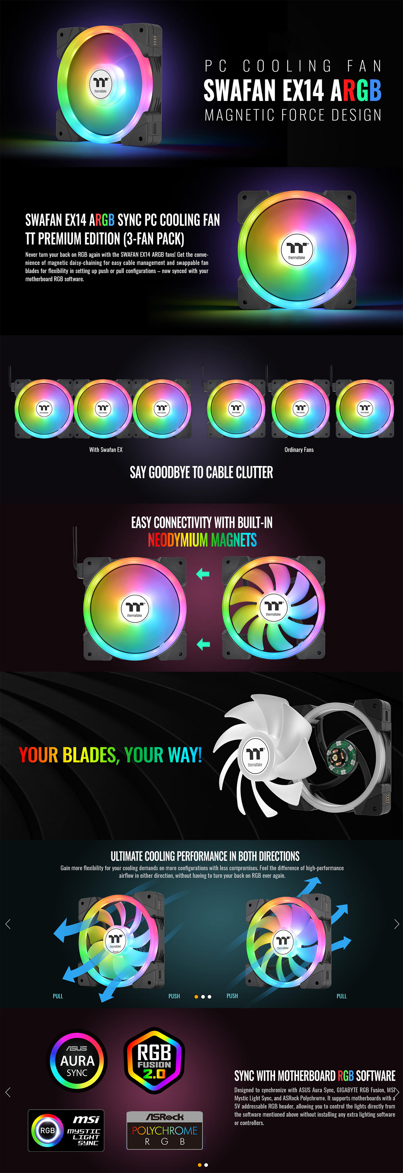 Thermaltake SWAFAN EX14 ARGB Magnetic Quick Connect PWM Cooling Fan (up ...