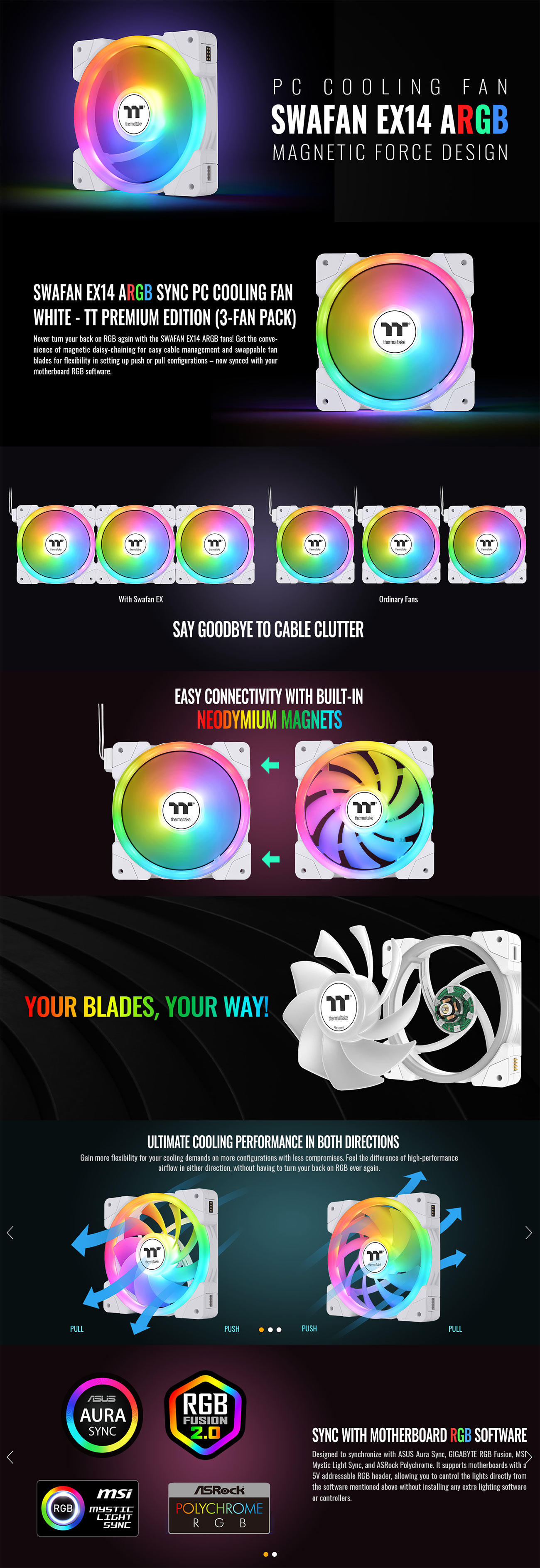 Thermaltake SWAFAN EX14 ARGB Magnetic Quick Connect PWM Cooling Fan (up ...