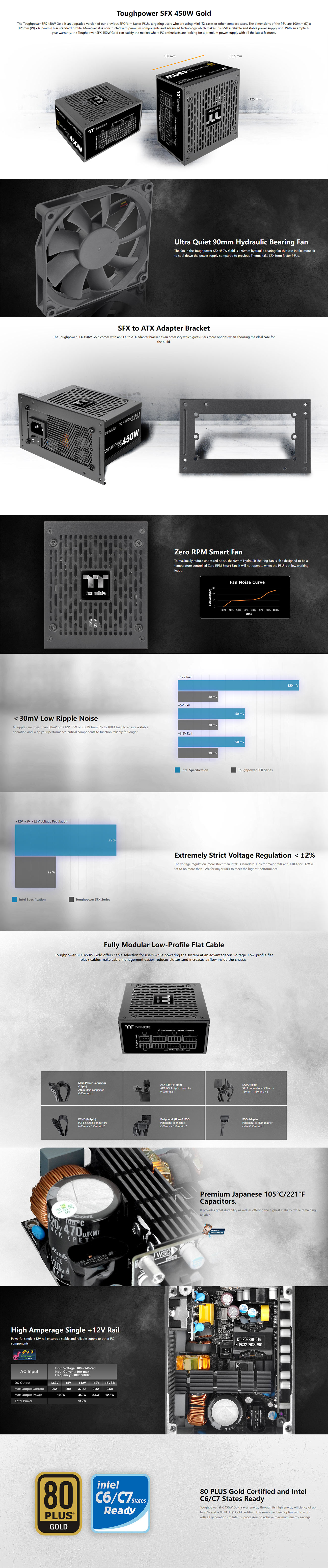Thermaltake Toughpower SFX 450W Ultra Quiet 80+ Gold Fully Modular PSU ...