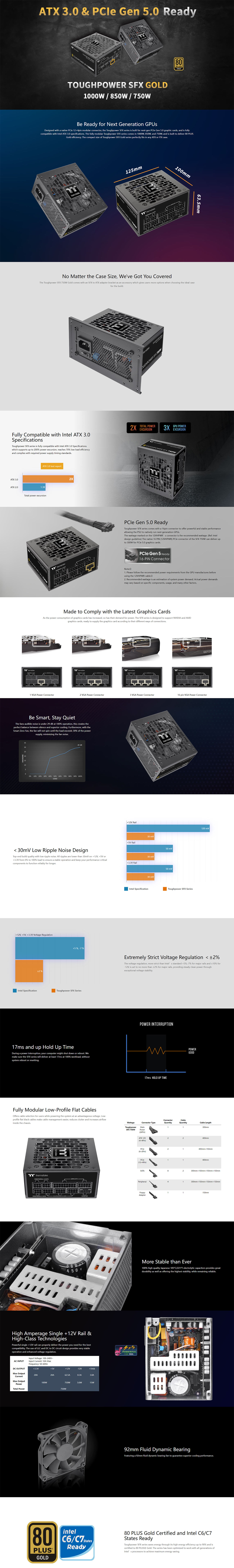 Thermaltake Toughpower SFX 750W ATX 3.0 PCIe 5.0 80+ Gold Fully Modular ...