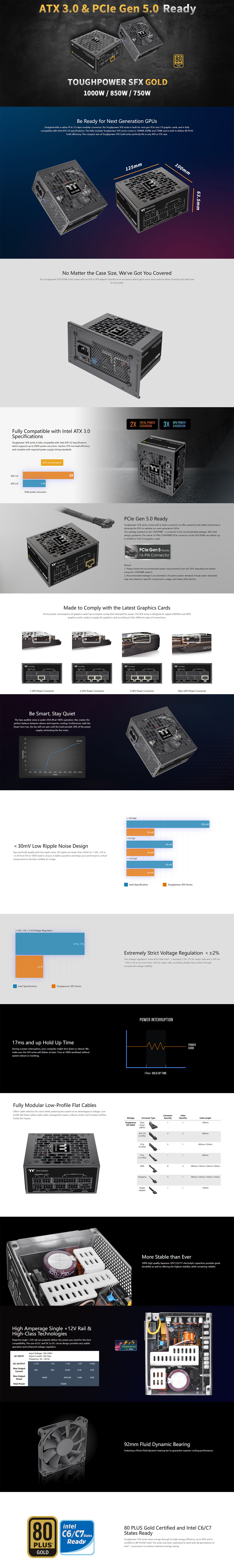 Thermaltake Toughpower SFX 850W ATX 3.0 PCIe 5.0 80+ Gold Fully Modular ...