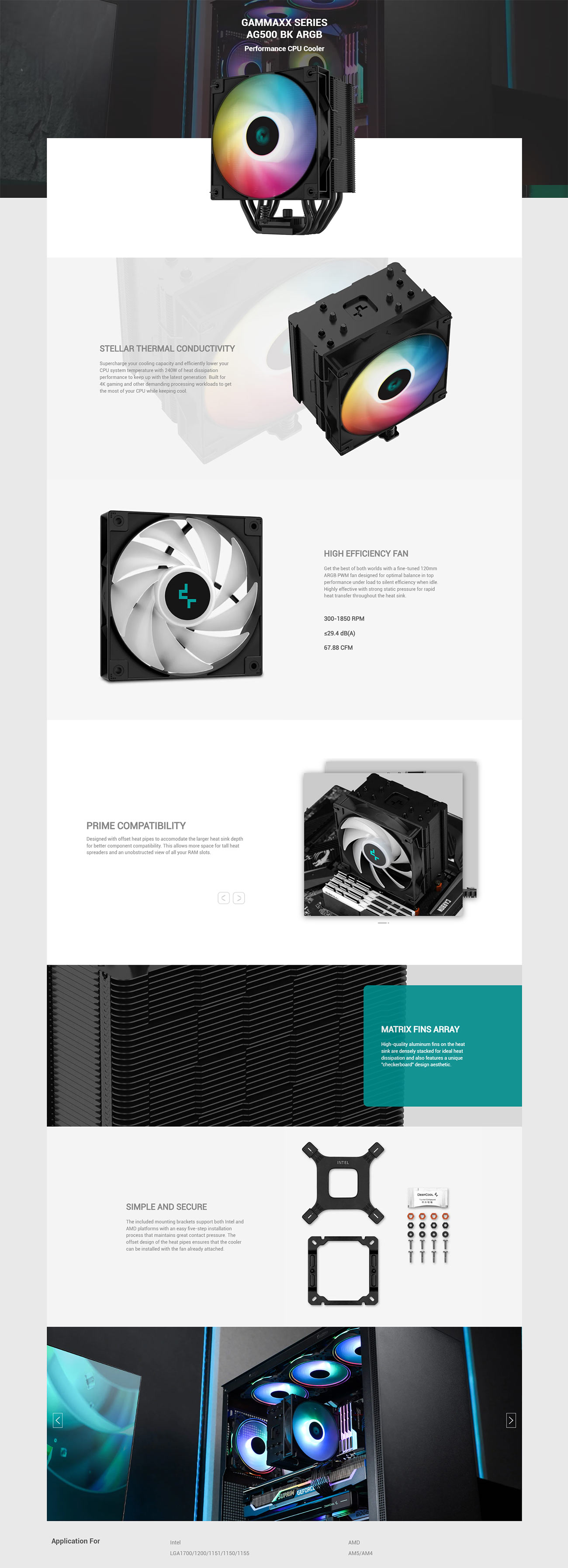 Deepcool AG500 BK ARGB Single-Tower Performance CPU Cooler | BPC Technology