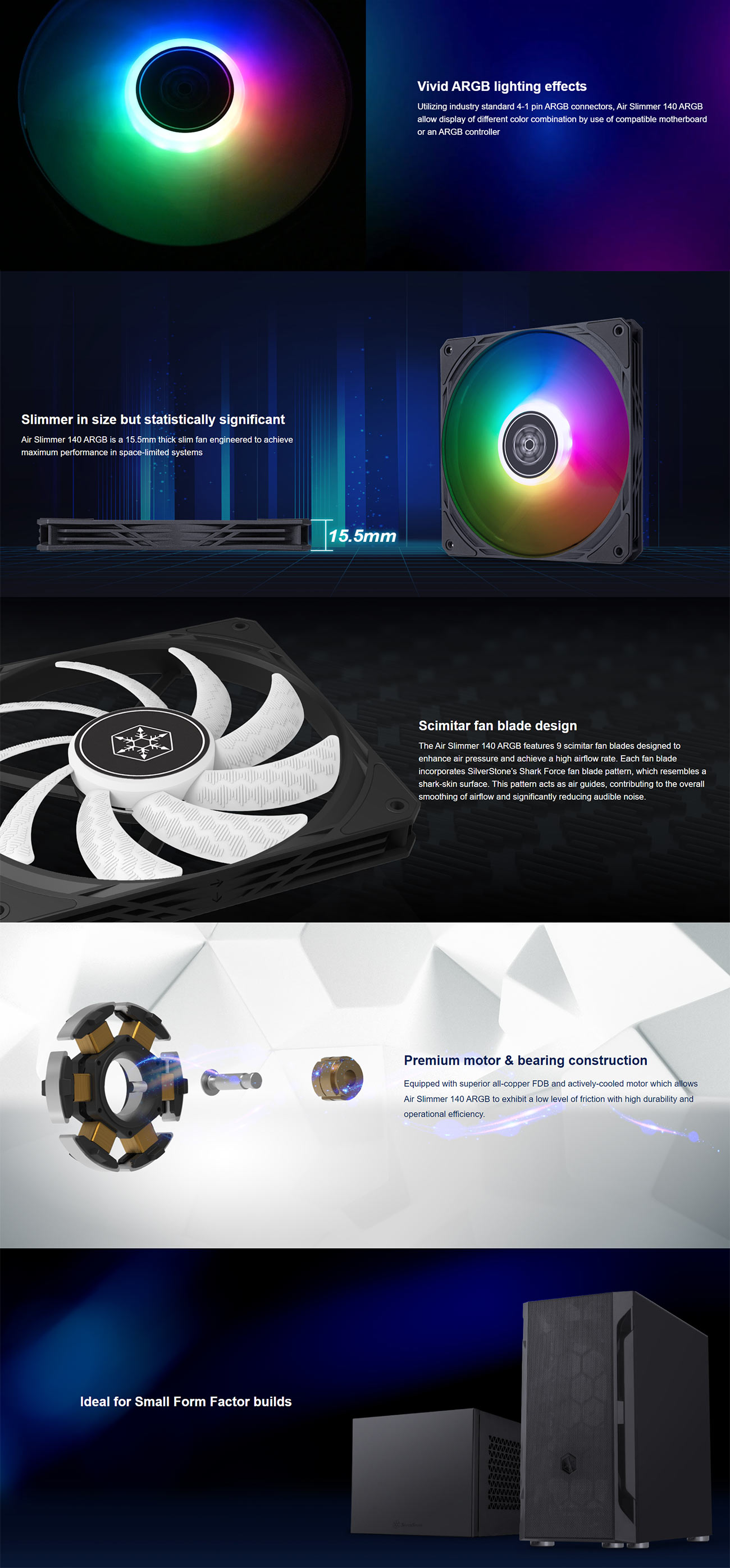 SilverStone Air Slimmer 140 ARGB Enhanced 140mm slim ARGB lighting fan ...