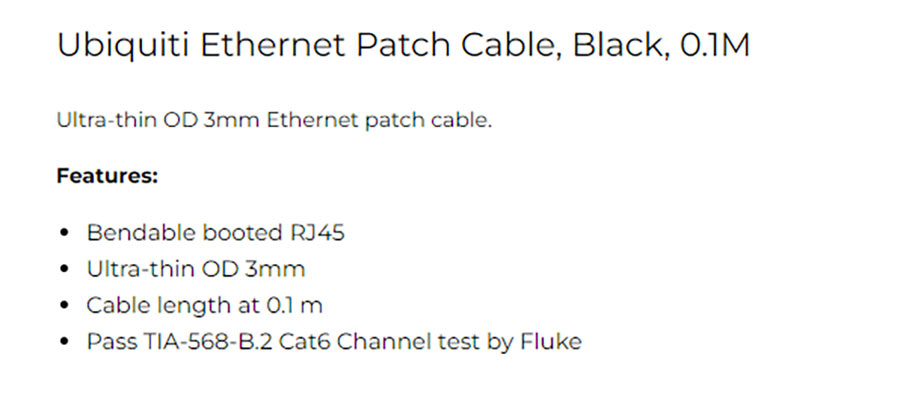 Ubiquiti UniFi Patch Cable Single Unit, 0.1m, Black, Both End Bendable ...