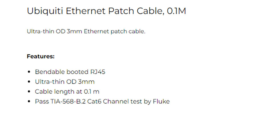 Ubiquiti UniFi Patch Cable Single Unit, 0.1m, White, Both End Bendable ...