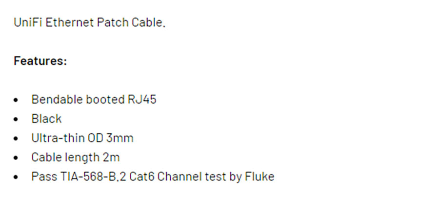 Ubiquiti UniFi Patch Cable Single Unit, 2m, Black, End Bendable to 90 ...