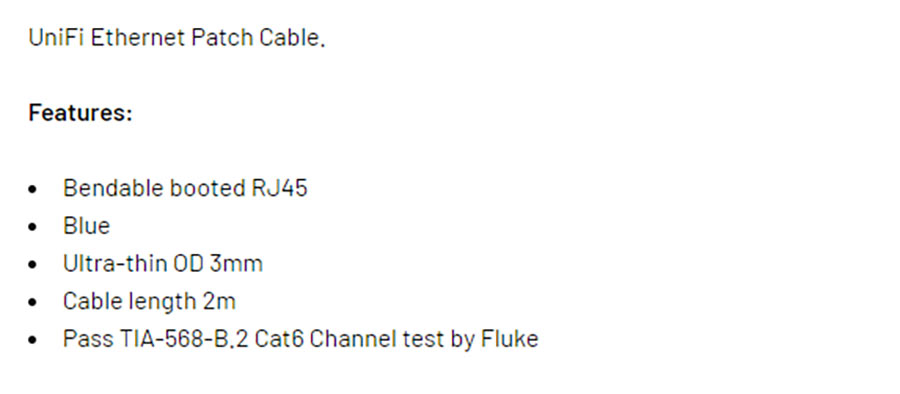 Ubiquiti UniFi Patch Cable Single Unit, 2m, Blue, End Bendable to 90 ...