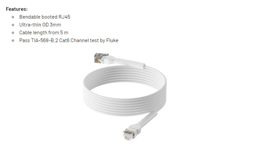Ubiquiti UniFi Patch Cable Single Unit, 5m, White, End Bendable to 90 ...