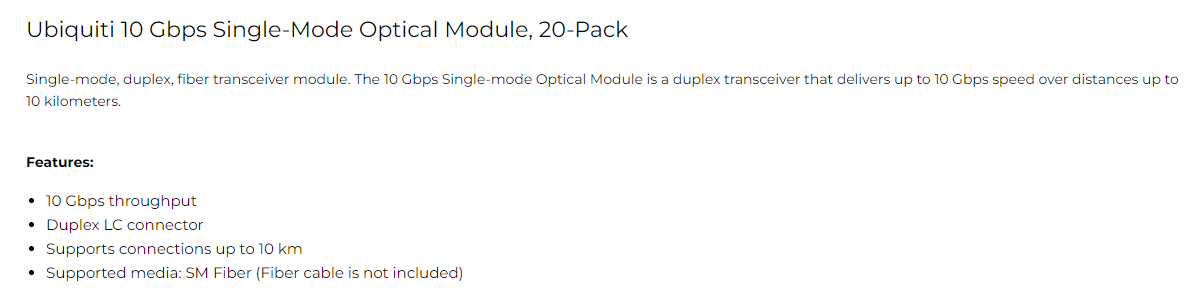 Ubiquiti UniFi 20 Pack,10 Gbps Single-Mode Optical Module, Single-mode ...