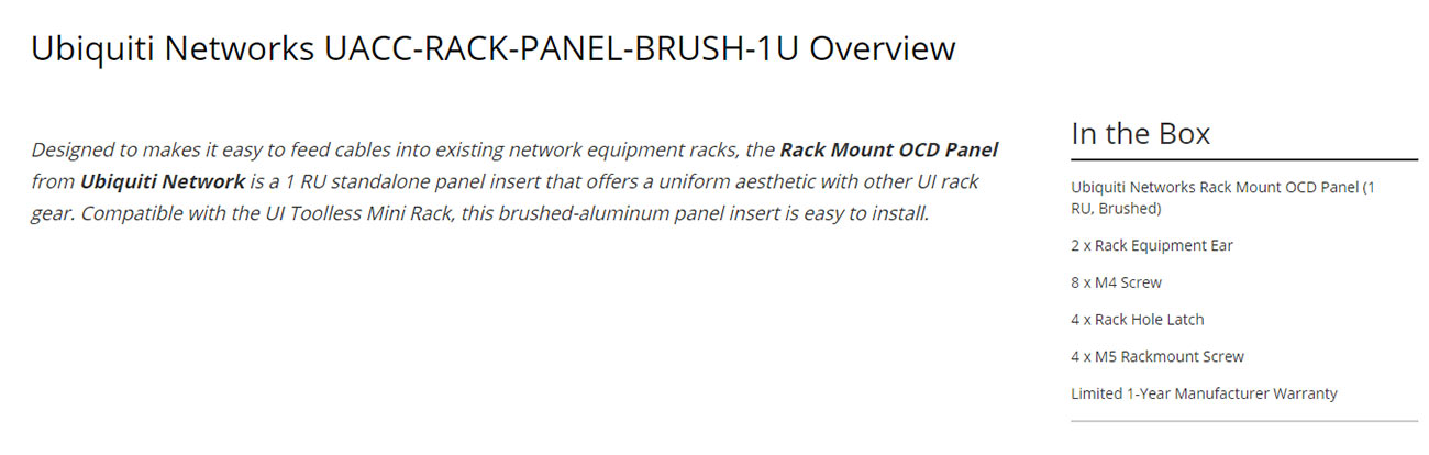 Ubiquiti 1U Rack Mount OCD Panel Brush, Silver Brush Panel, Compatible ...