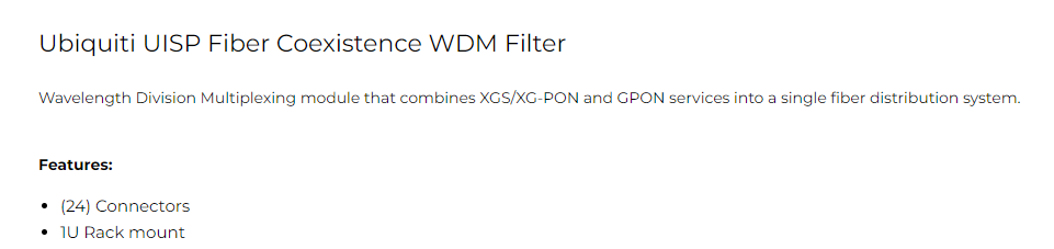 Ubiquiti UISP Fiber Coexistence WDM Filter, 24 Connectors, 1U Rack Mount Combines XGS/XG-PON And ...