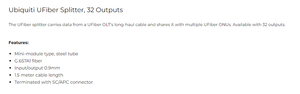 Ubiquiti UFiber Gigabit Passive Optical Network Splitter 1:32, For Use ...