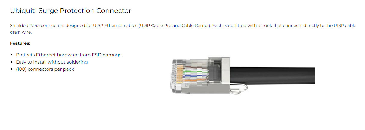 Ubiquiti UISP Surge Protection Connector SHD, 100 Pack, Sheilded Cable ...