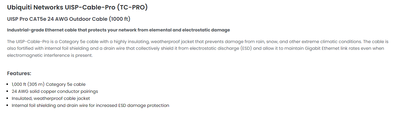 Ubiquiti UISP Cable Pro, Industrial-grade Outdoor Cable, 305m, Carrier ...