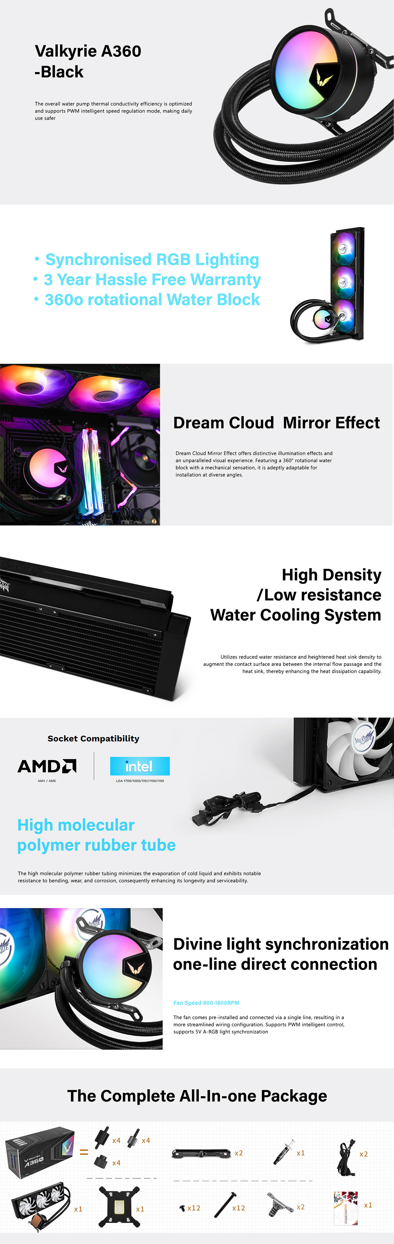 [A360] Valkyrie A Series 360mm Black AIO Liquid Cooling with 3x 120mm F12 A-RGB Fans | BPC ...