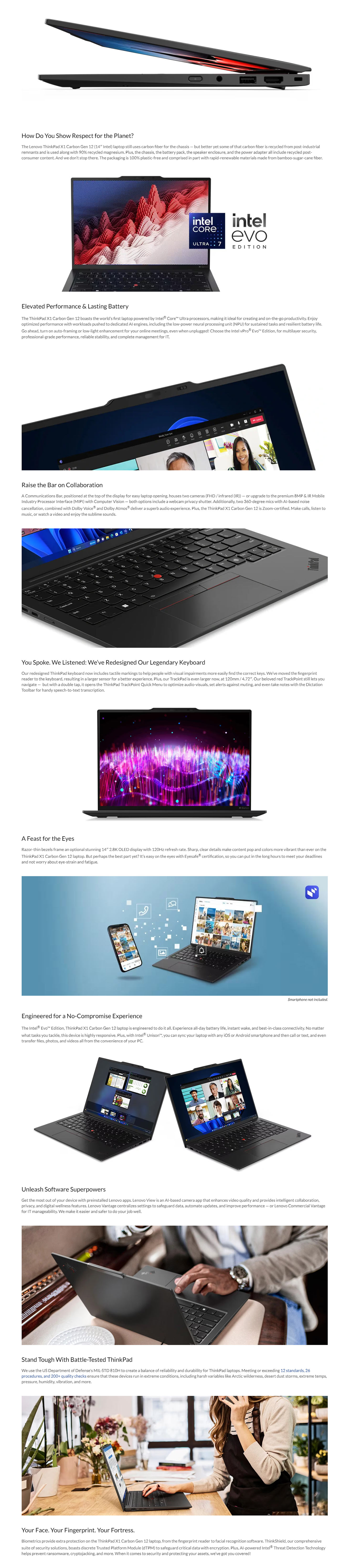 LENOVO X1 CARBON G12 U7-155U, 14" WUXGA TOUCH, 1TB, 32GB, 4G LTE, W11P, 3YR PREM | BPC Technology