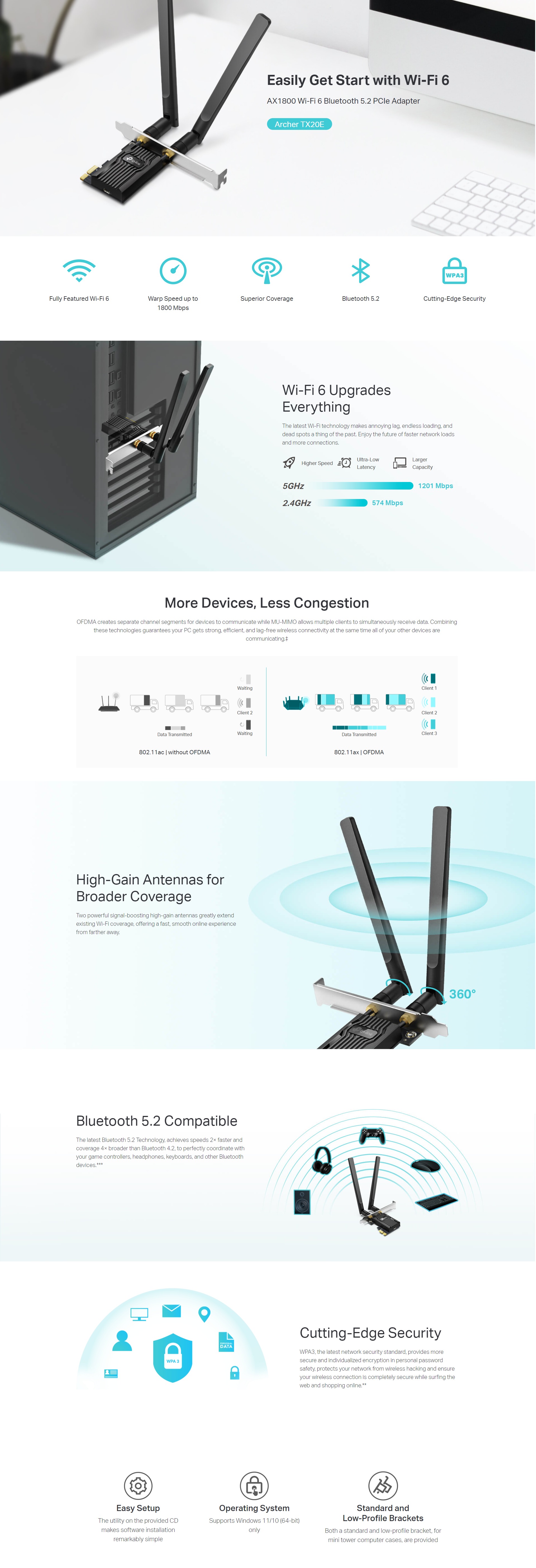 TP-Link Archer TX20E AX1800 Wi-Fi 6 Bluetooth 5.2 PCIe Adapter | BPC ...