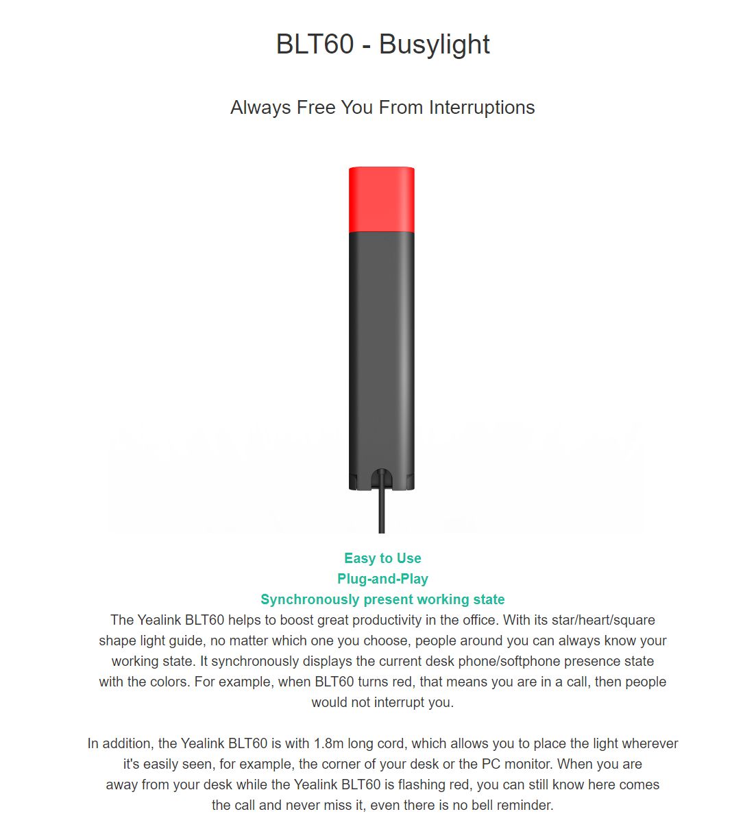 Yealink BLT60 Busylight for WH6x and MP50 | BPC Technology