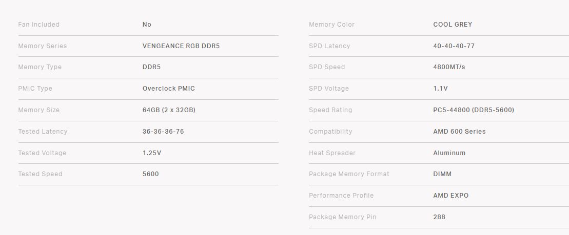 CORSAIR VENGEANCE RGB DDR5 64GB (2x32GB) DDR5 5600 (PC5-44800) C40 1.25V AMD EXPO Memory Kit ...