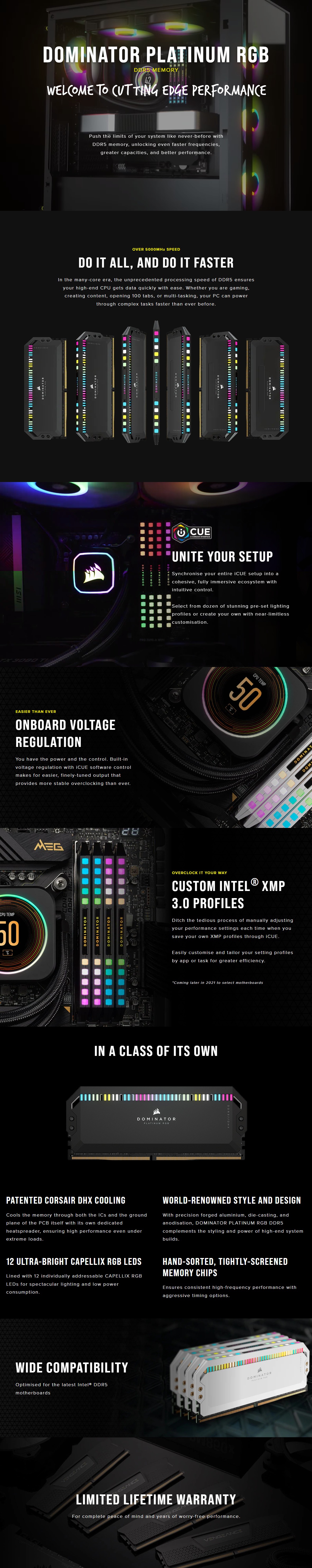 CORSAIR DOMINATOR PLATINUM RGB DDR5 32GB (2x16GB) DDR5 7200 (PC5-57600) C34 1.45V Intel XMP ...
