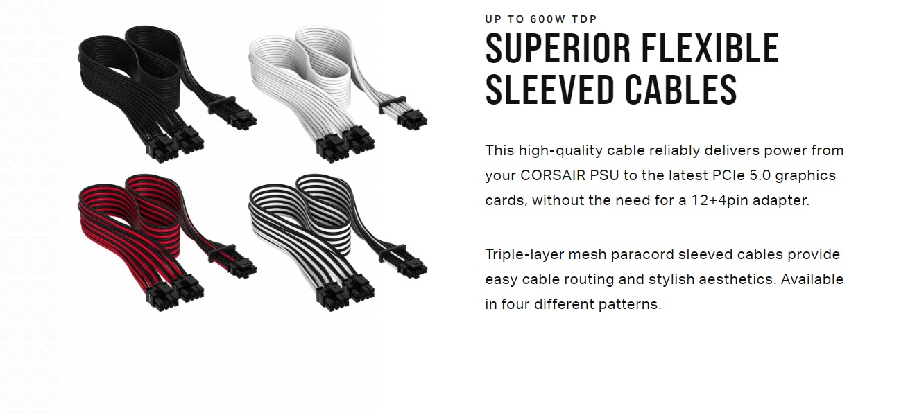 CORSAIR Premium Individually Sleeved 12+4pin PCIe Gen 5 Type-4 600W ...