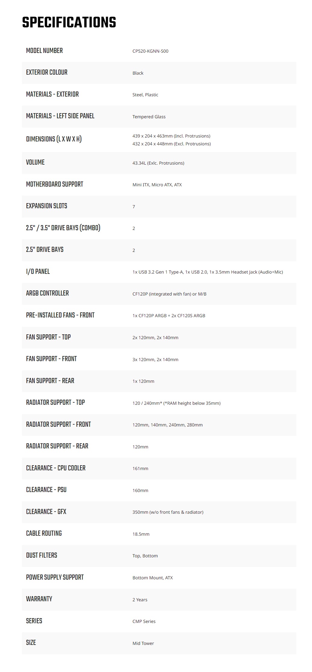 Cooler Master CMP 520 Mesh Front Mid-Tower Case with 3 x 120mm ARGB ...