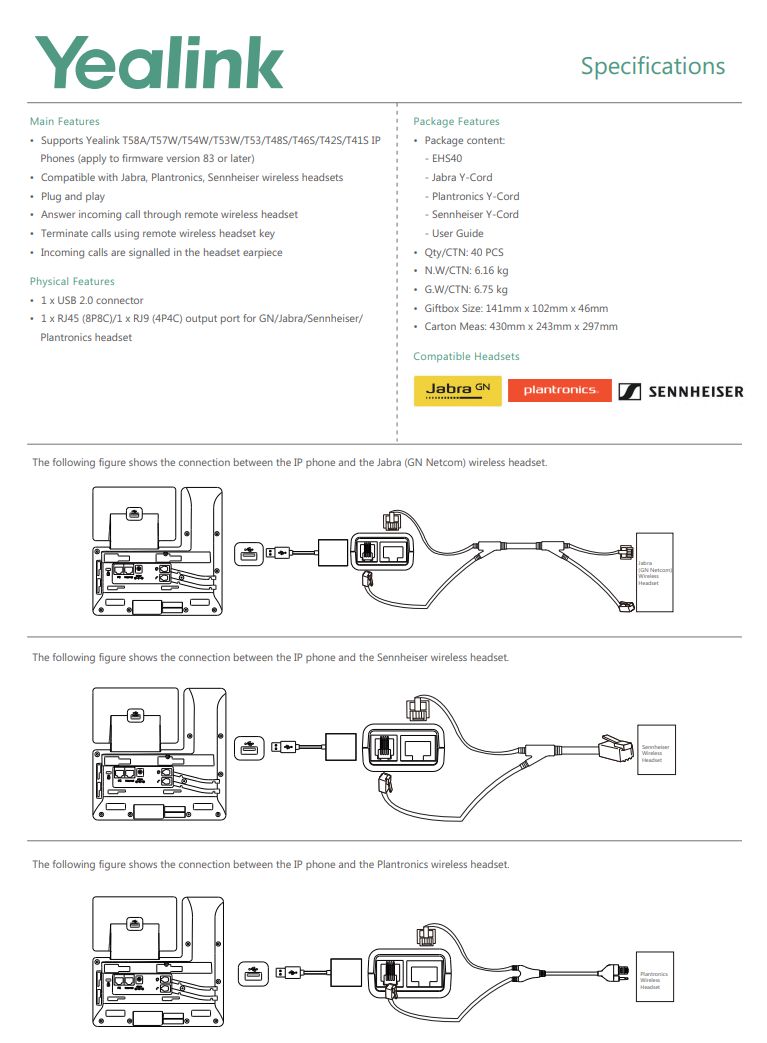 Yealink (EHS40) Wireless Headset Adapter | BPC Technology