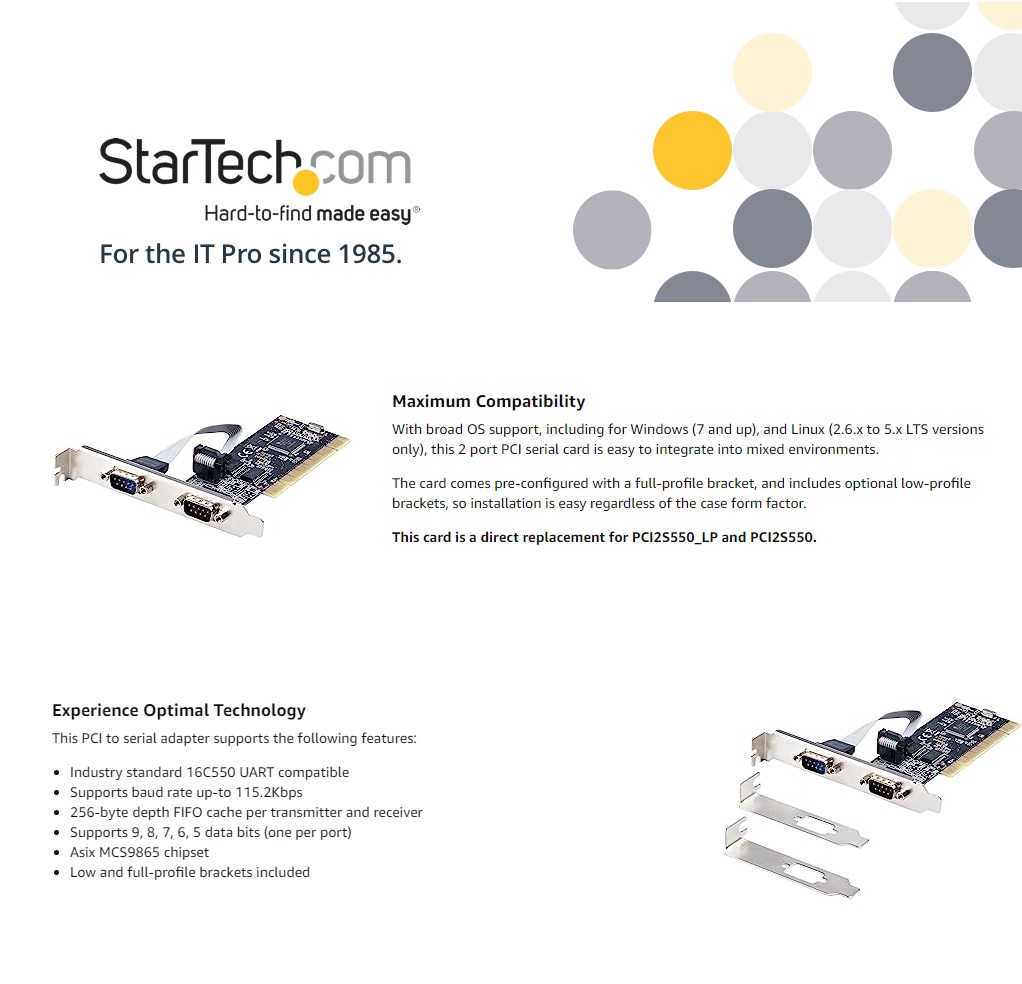 StarTech.com Multiport Serial Adapter - Black - PCI - Plug-in Card ...