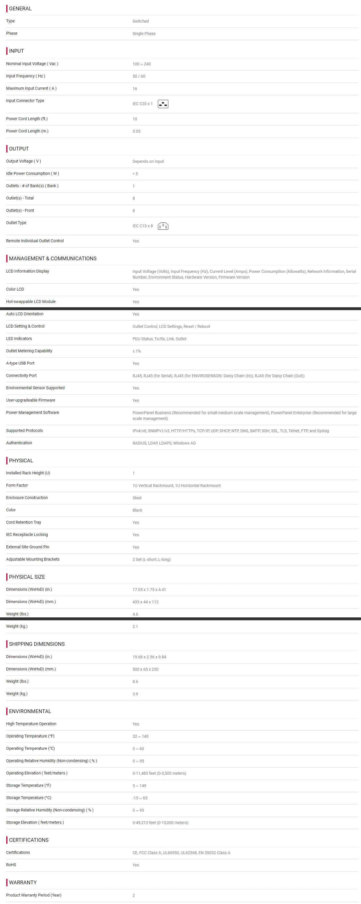 CyberPower 1U Switched ePDU 16Amp input/output -(PDU41005) | BPC Technology