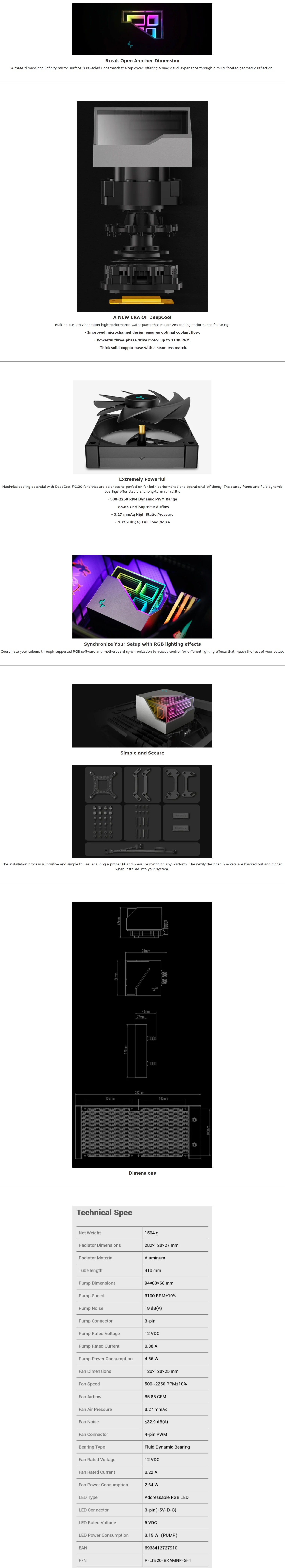 DeepCool LT520 240mm High-Performance Liquid CPU AIO Cooler | BPC ...