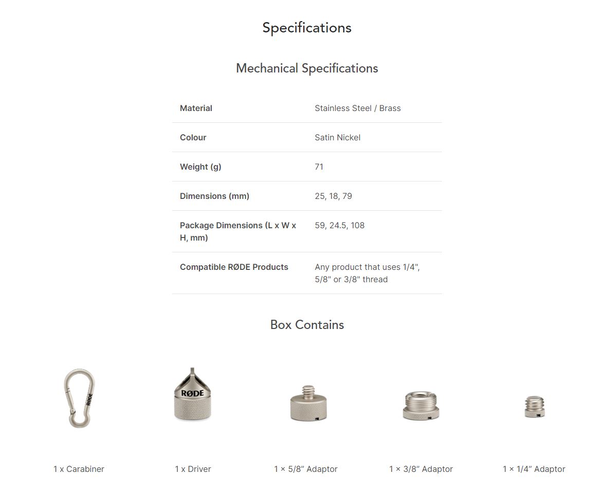 RODE Thread Adaptor Universal Thread Adaptor Kit | BPC Technology