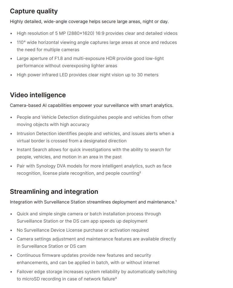 Synology TC500 Synology AI-Powered 5MP Camera for Integrated Smart ...