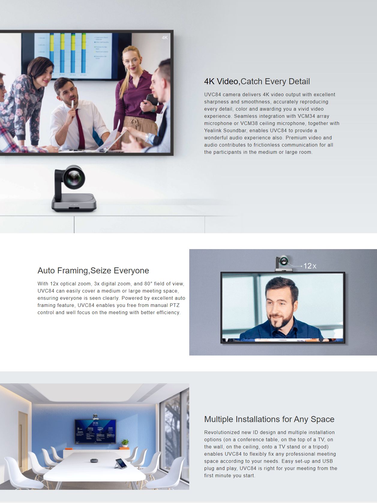 Yealink (UVC84) 4K, 12 x Optical USB PTZ Camera | BPC Technology