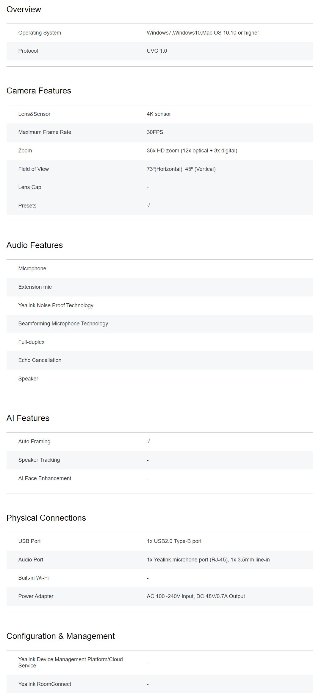 Yealink (UVC84) 4K, 12 x Optical USB PTZ Camera | BPC Technology