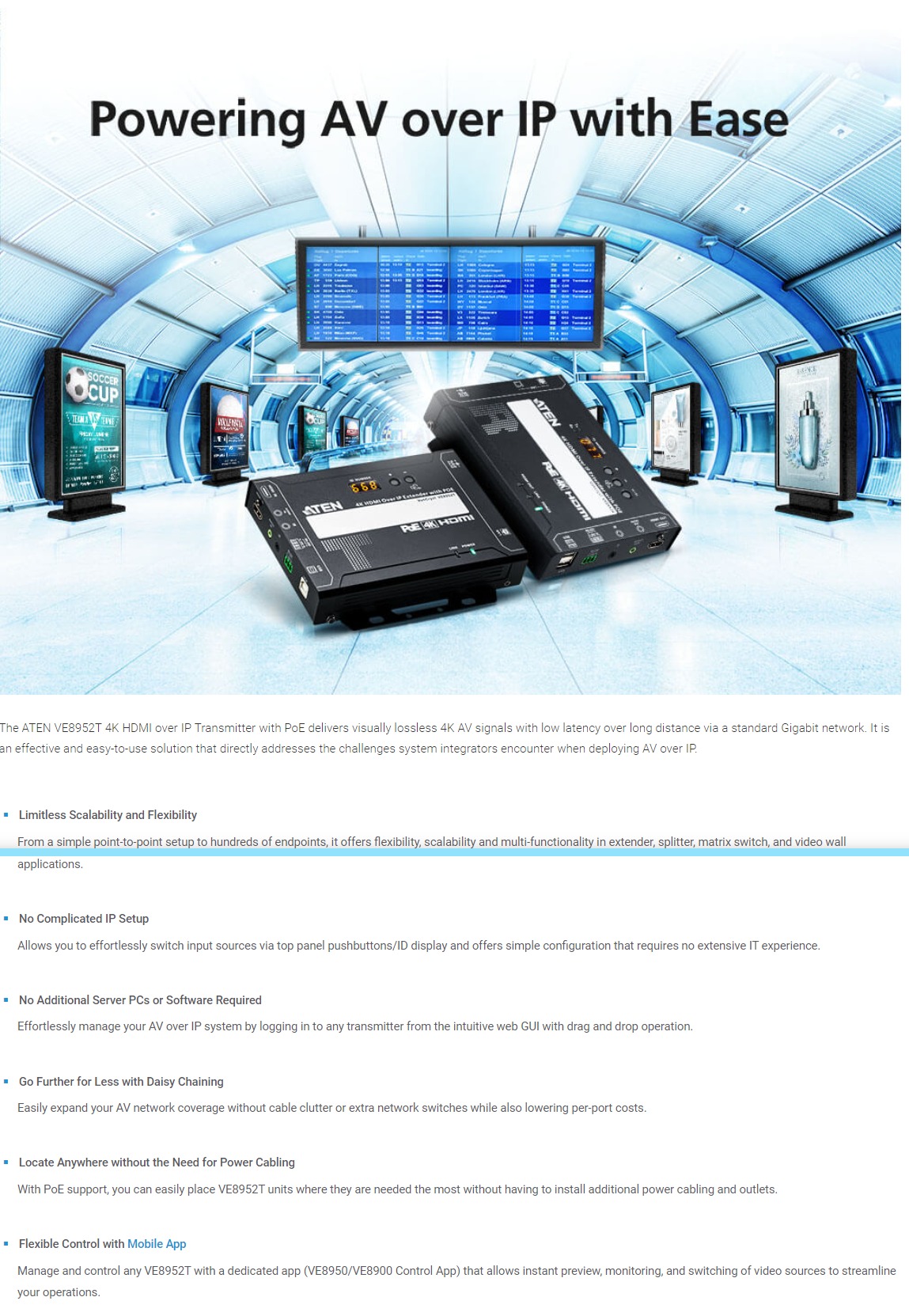 Aten (VE8952T-AT-U) 4K HDMI over IP Transmitter with PoE | BPC Technology