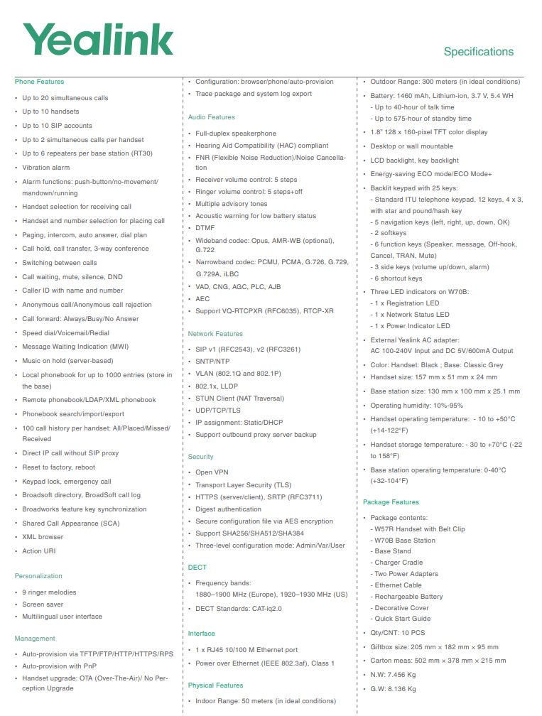 Yealink (W77P) Wireless DECT Solution including 1 x W70B Base Station ...