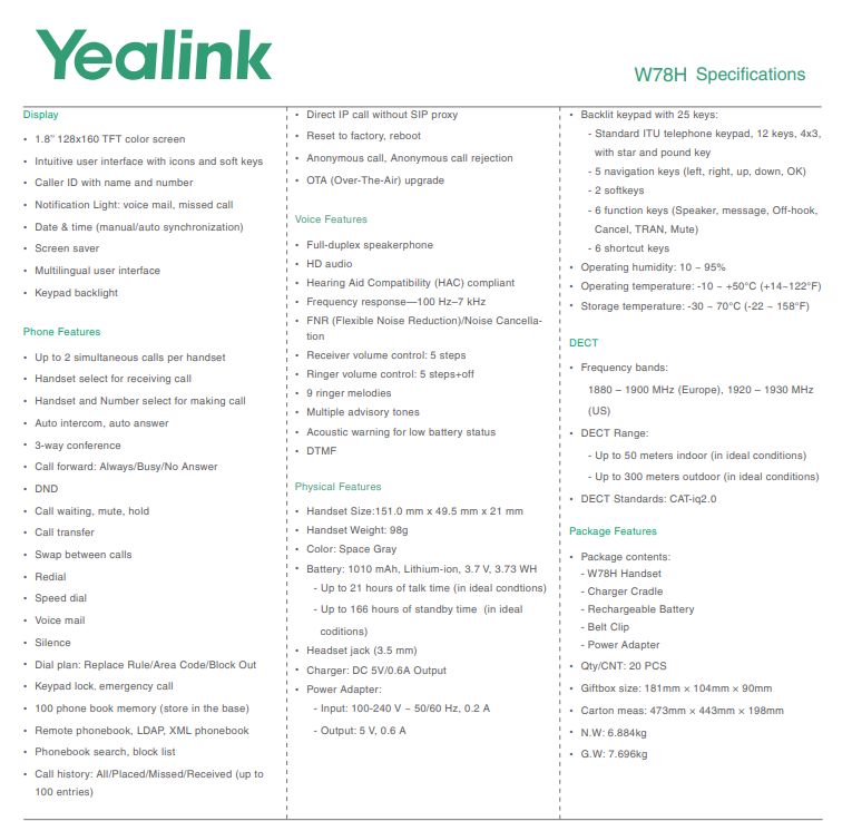 Yealink (W78P) Wireless DECT Solution including W70B Base Station and 1x W78H Handset | BPC ...