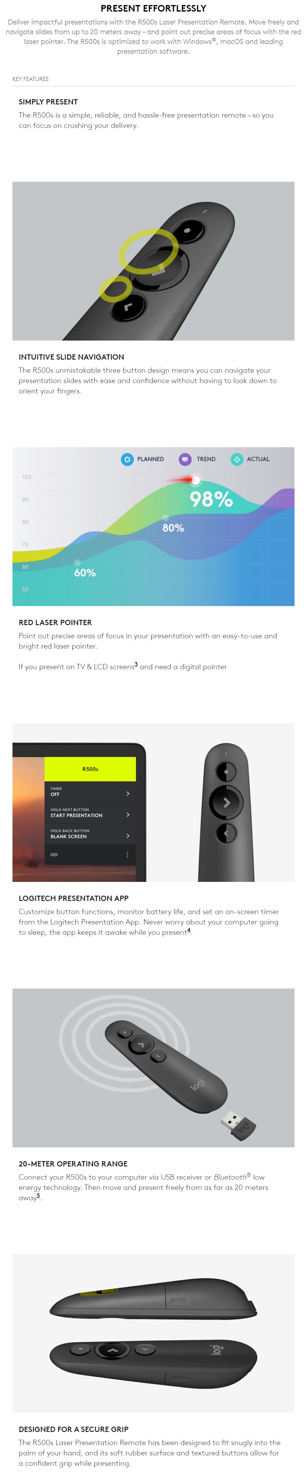 Logitech R500s Laser Presentation Remote - Graphite | BPC Technology