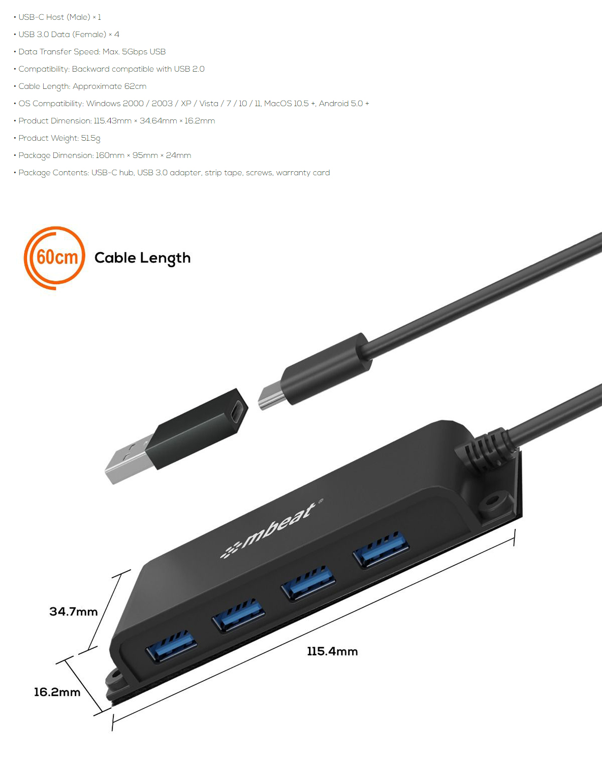 mbeat mbeat® Mountable 4-Port USB-C Hub | BPC Technology