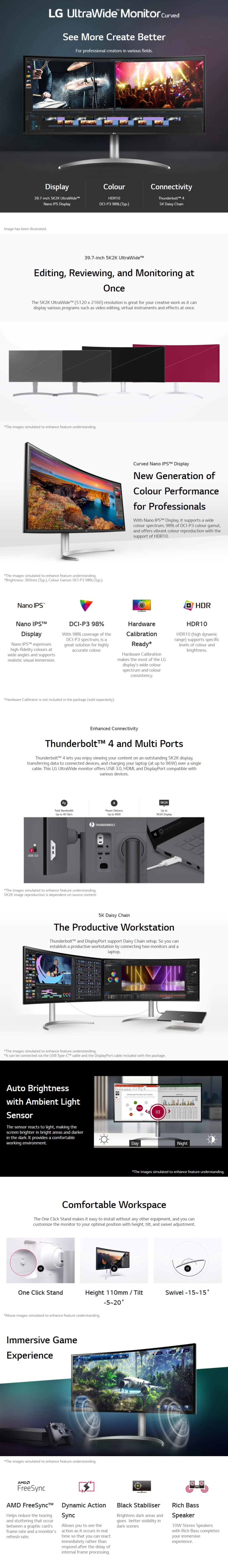 LG 40WP95C-W 39.7inch Curved 72hz 5K2K WUHD Nano IPS Office Monitor ...