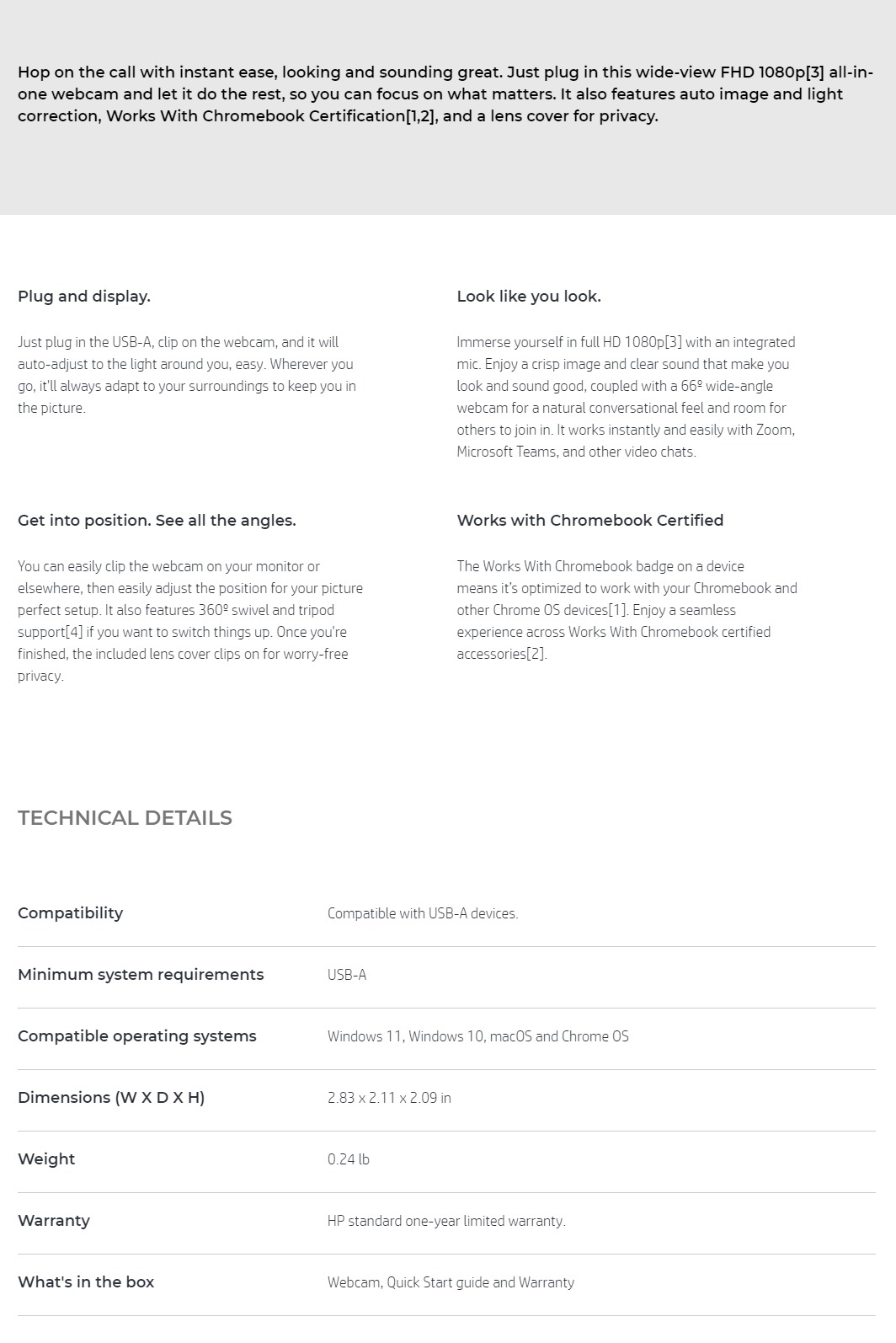 HP 325 FHD 1080p Webcam with Integrated Microphone | BPC Technology