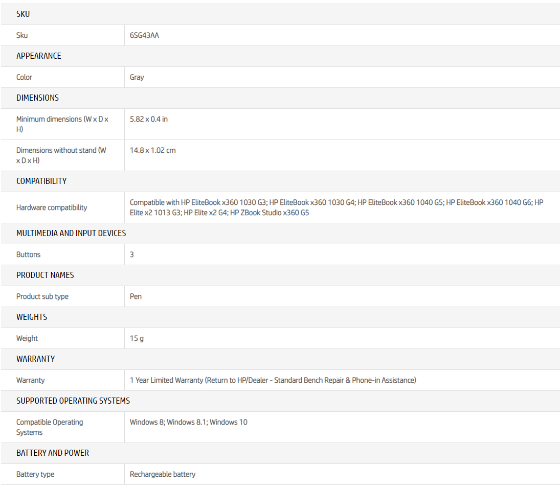 HP 6SG43AA Rechargeable Active Pen G3 | BPC Technology