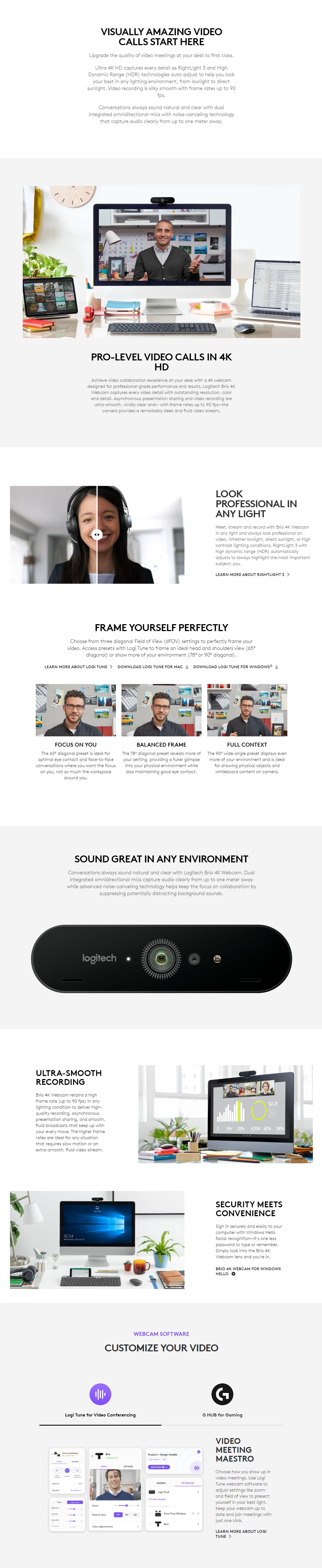 LOGITECH BRIO 4K WEBCAM 4K webcam with HDR and noise-canceling mics ...