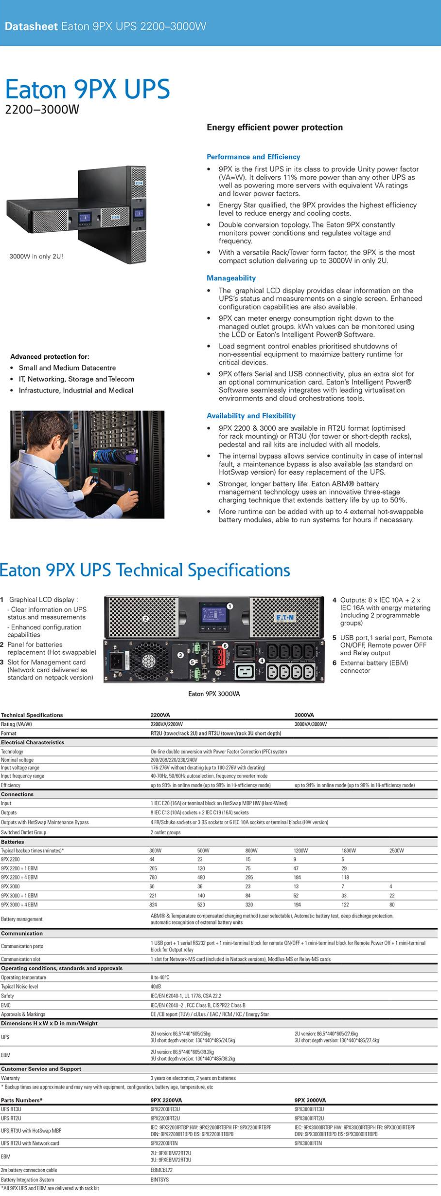 Eaton 9PX EBM 2kVA/3kVA 72V 2U Rack/Towe | BPC Technology
